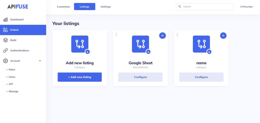 Listing Setup - APIfuse Docs